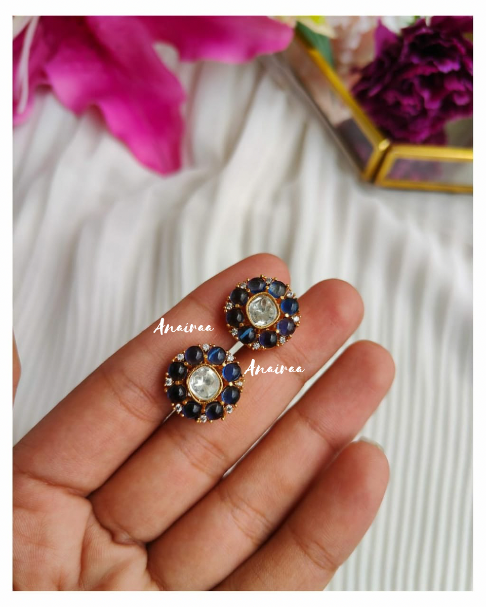 Polki Blue sapphire studs – anairaa