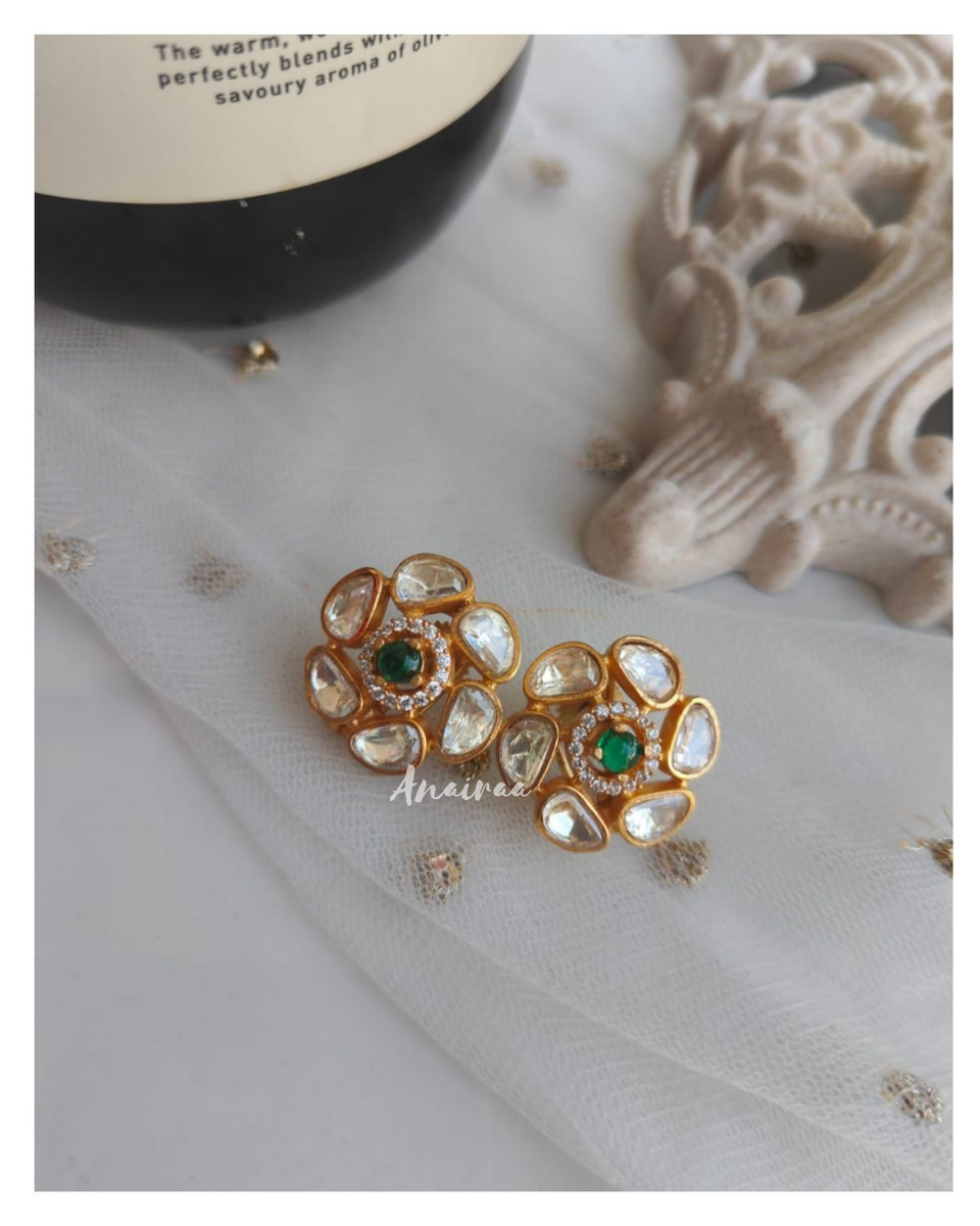 Emerald polki moissanite studs – anairaa