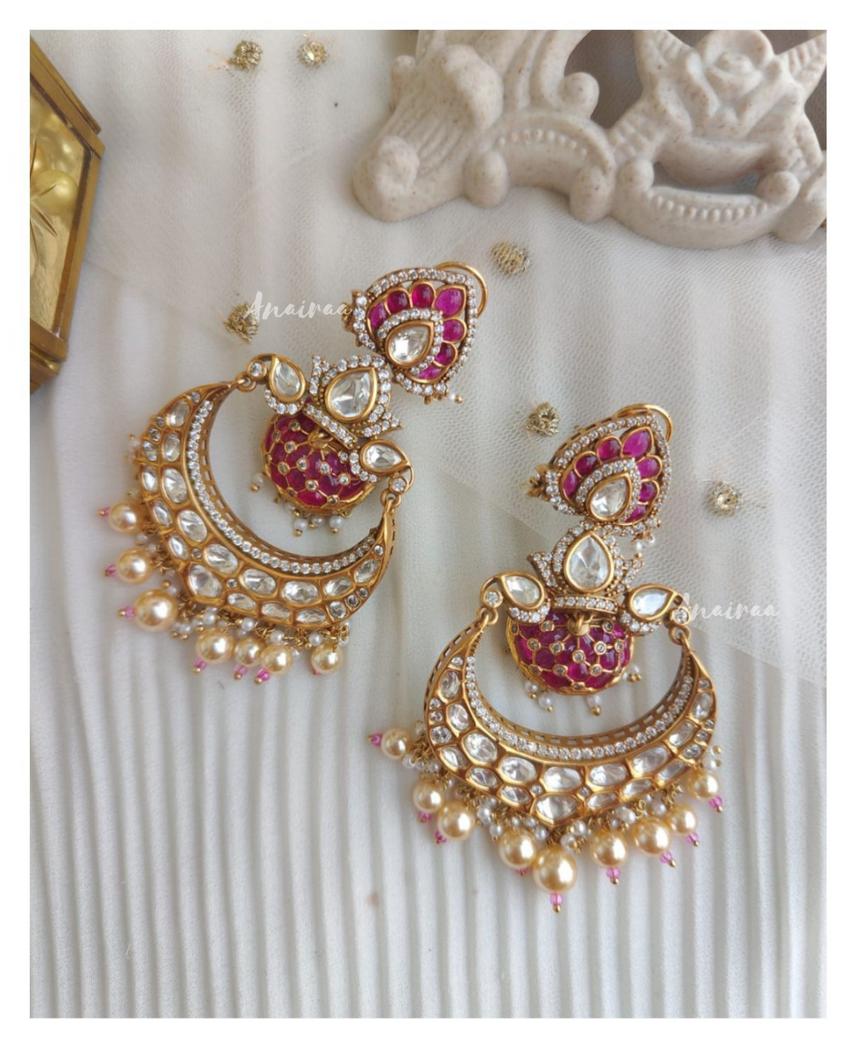 Polki Moissanite Chandbali with Ruby highlights – anairaa