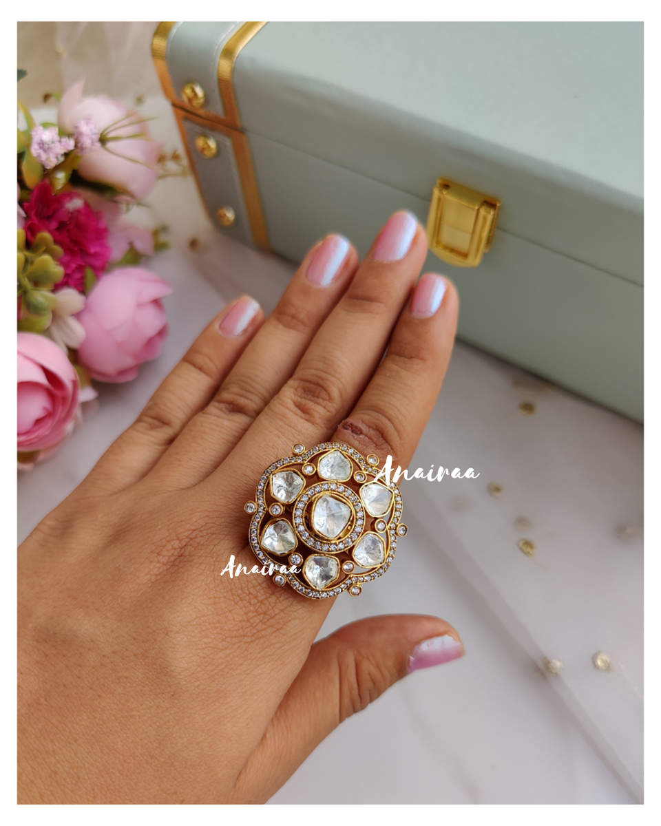 Polki mossanite studs and ring – anairaa