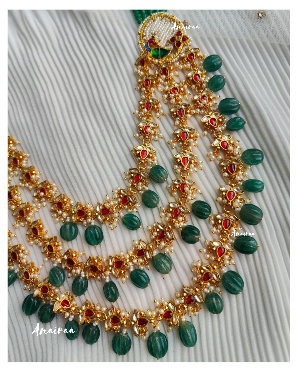 Peocock Layered Paachi kundan long necklace – anairaa