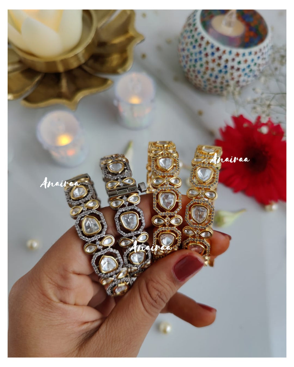 Polki Silver Openable bangles – anairaa